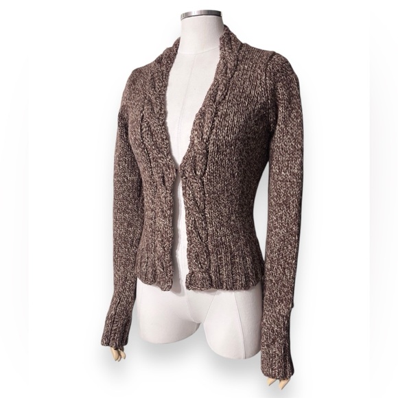 Fossil | Sweaters | Fossil Marled Brown Cable Knit Cardigan Hook Eye ...